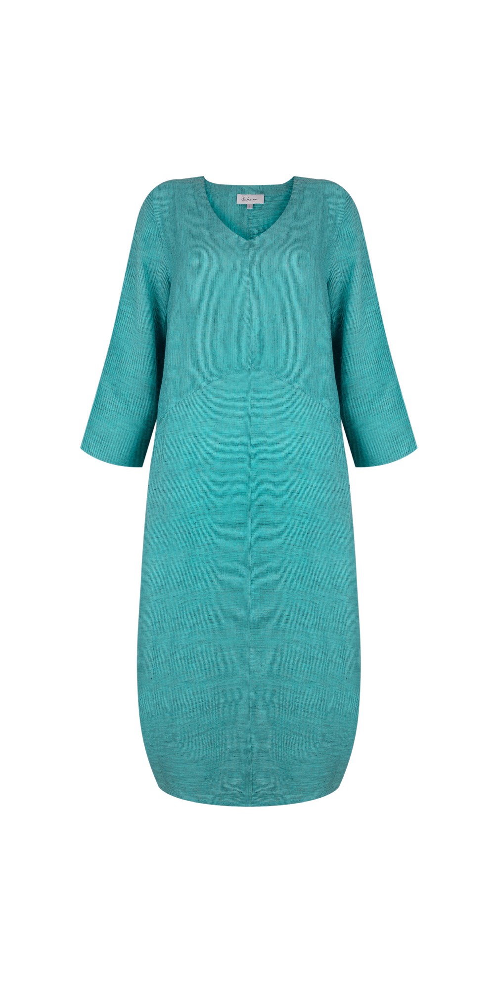 Sahara Ticking Stripe Teal Linen Bubble Dress in Teal / Night