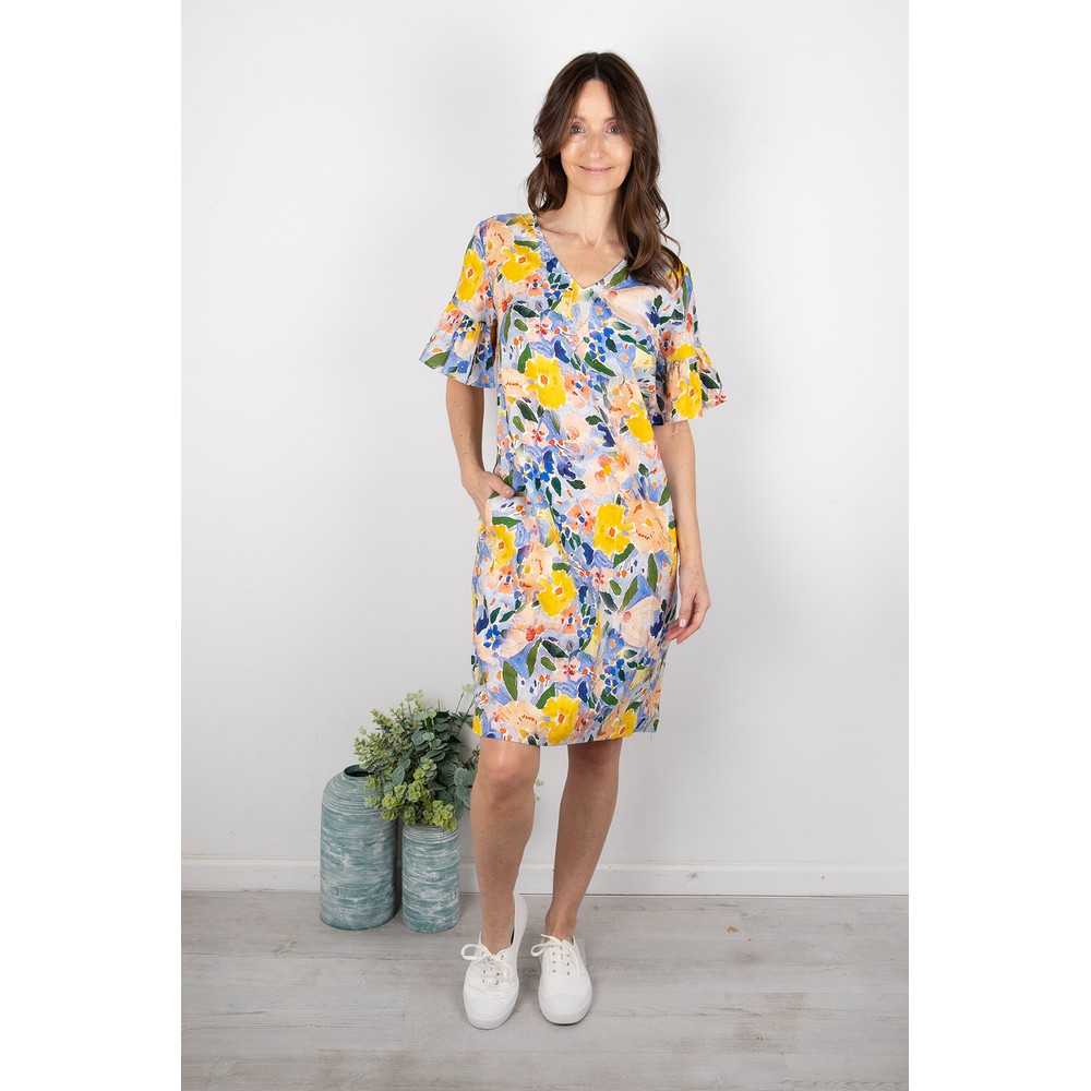 Foil Impression Floral Still Frilling Dress in Impression