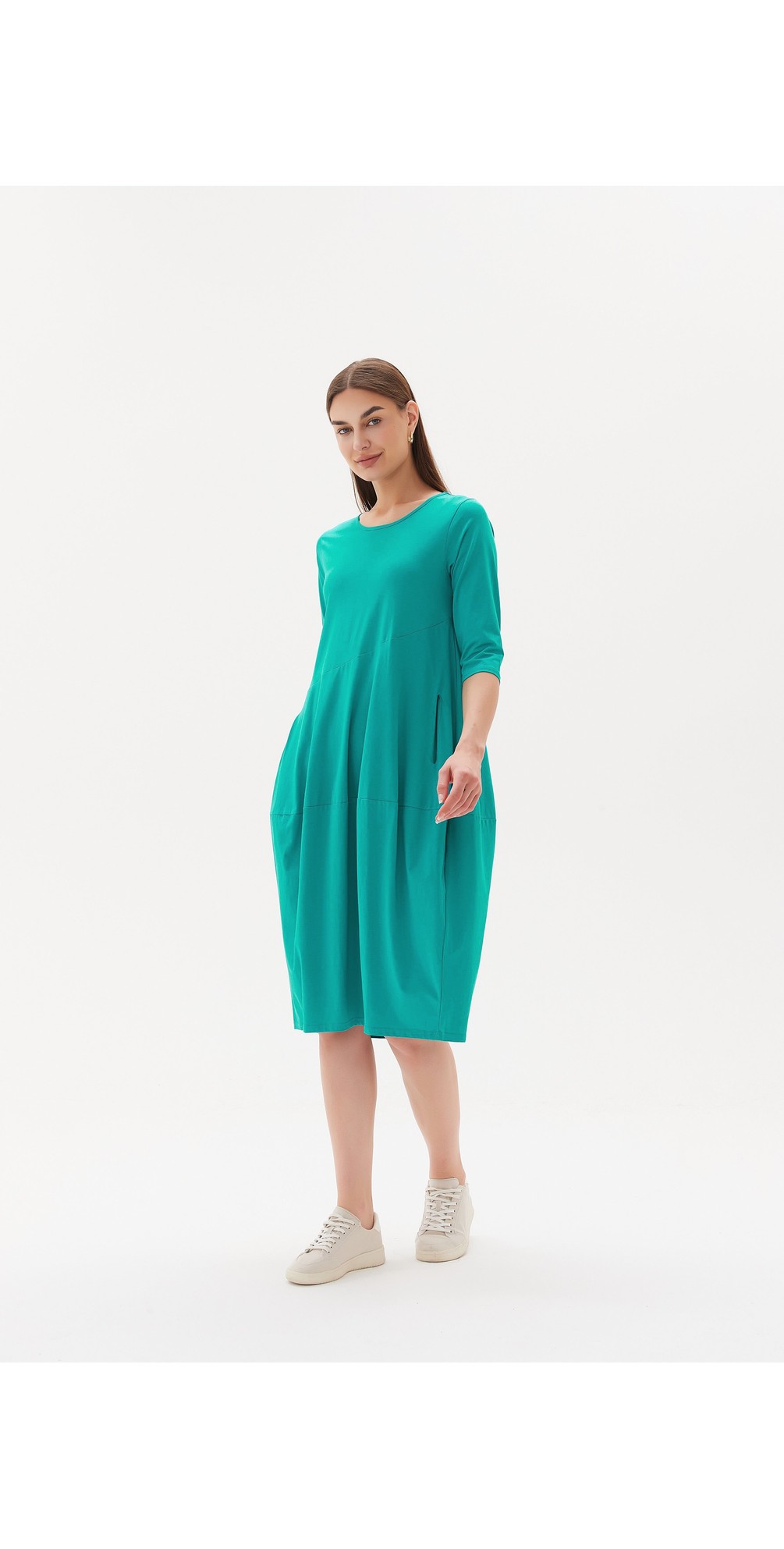 Tirelli Diagonal Seam Deep Aqua Dress in Deep Aqua