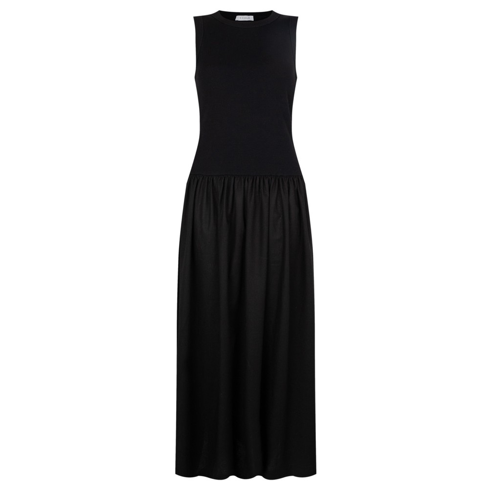 Chalk Maxine Black Contrast Drop Waist Dress In Black