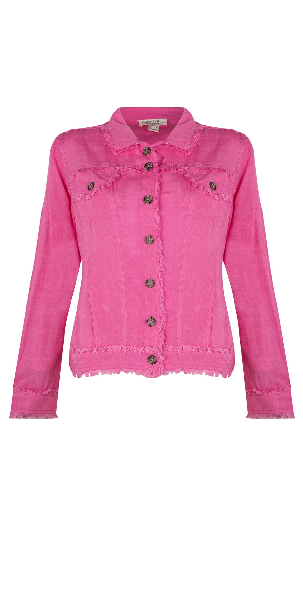 Orientique Essentials Rose Linen Blend Frayed Jacket in Rose
