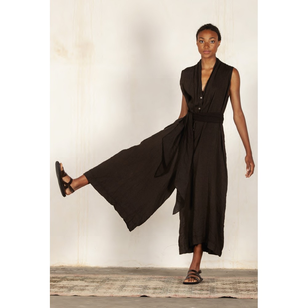 Mama B Luna L Cafe Wide Leg Linen Jumpsuit in Cafe