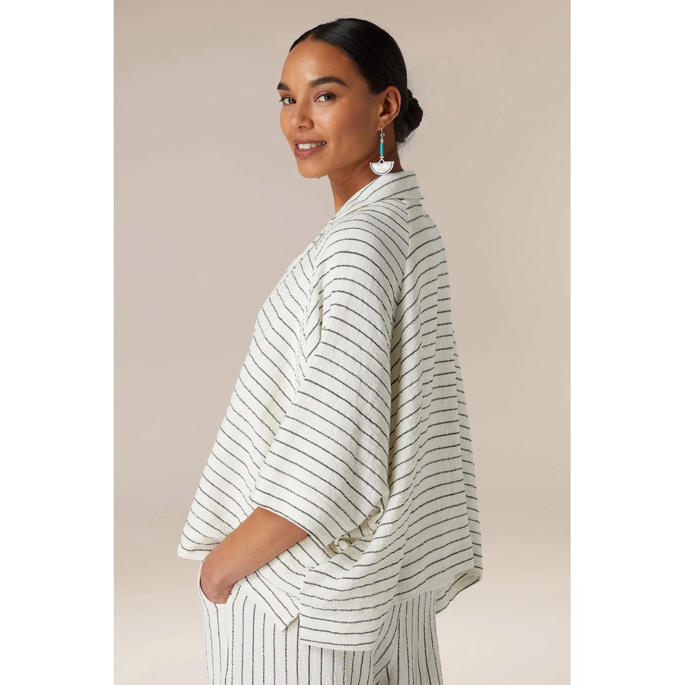 Sahara Linen Viscose Stripe Boxy Jacket in Ivory / Black