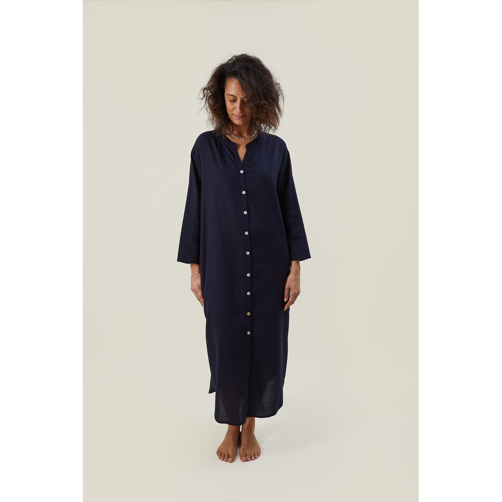 Chalk Maya Navy Relaxed Linen Blend Dress in Navy