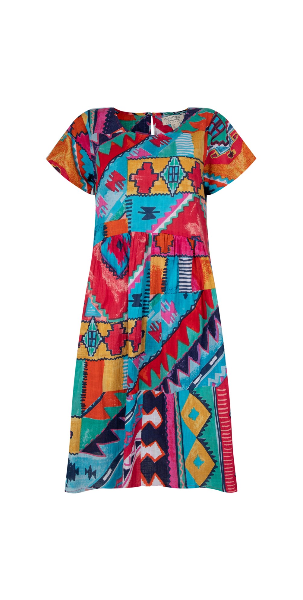 Orientique Zio Certified Organic Ruched Boxy Dress in Multi Red