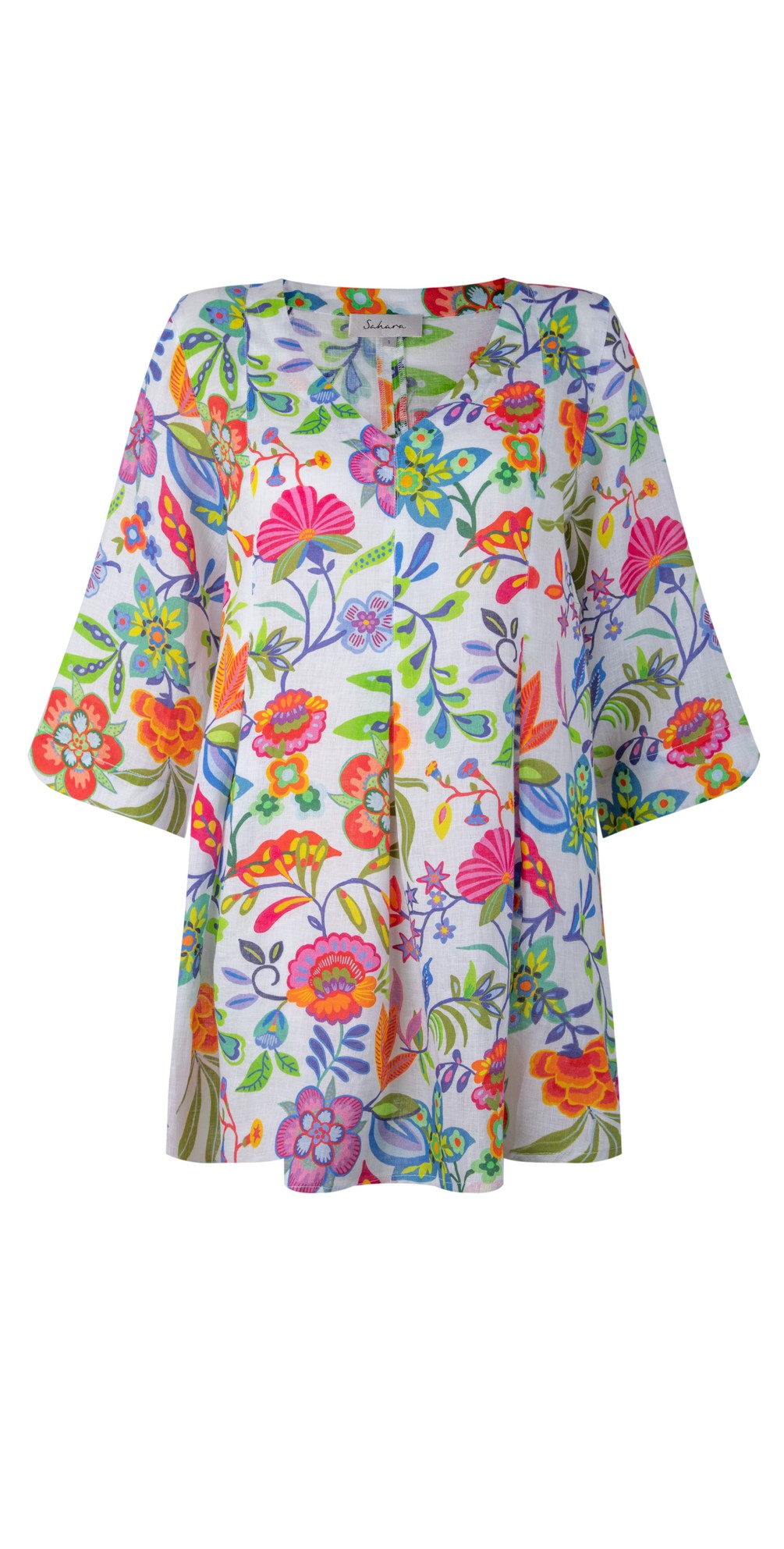 Sahara Cross Stitch Print Linen Tunic in Multi