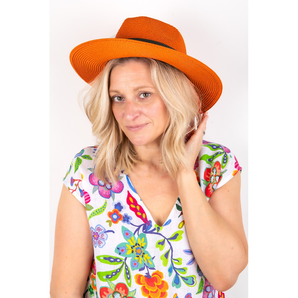 Black Ginger Panama Orange Folding Hat in Orange