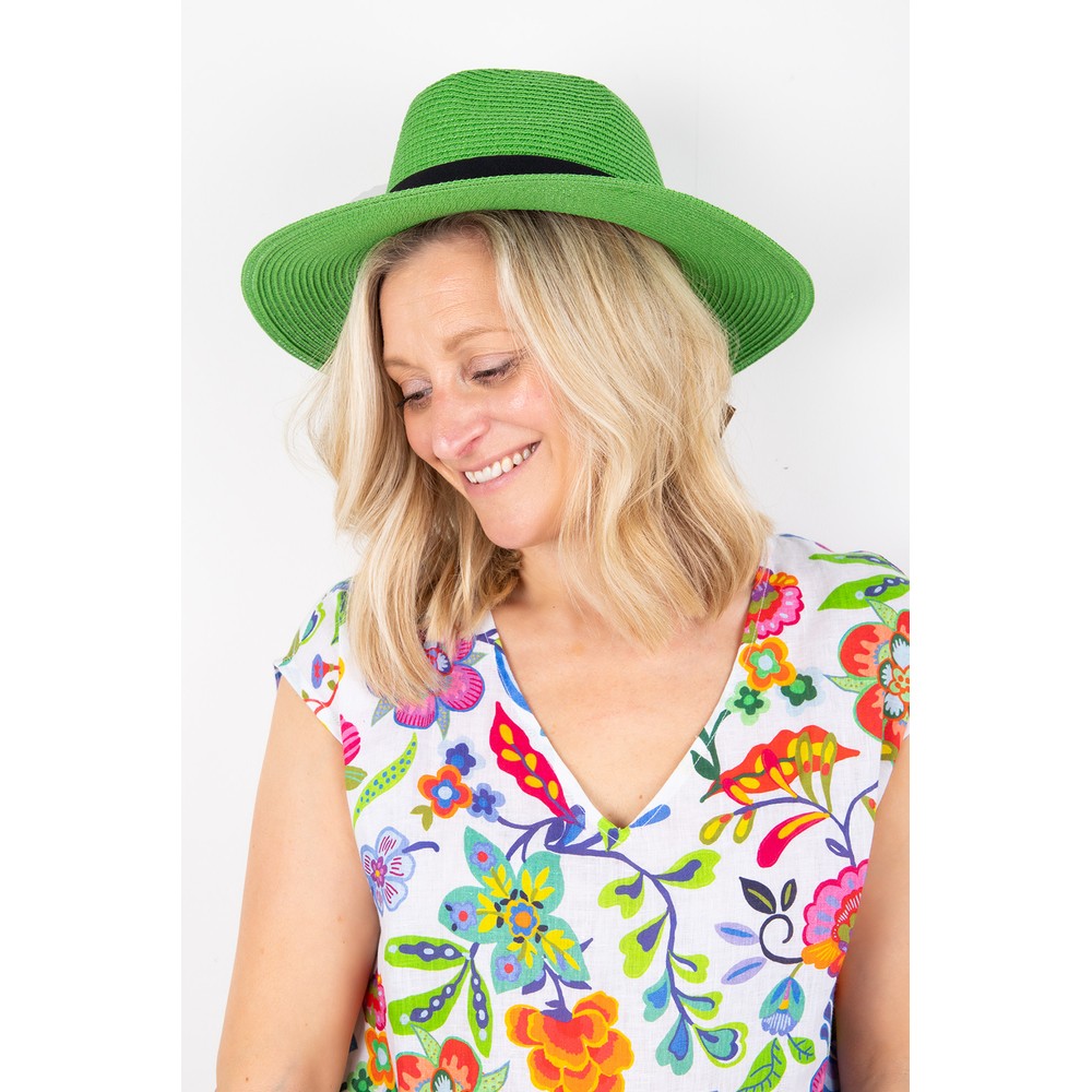 Black Ginger Panama Green Folding Hat in Green