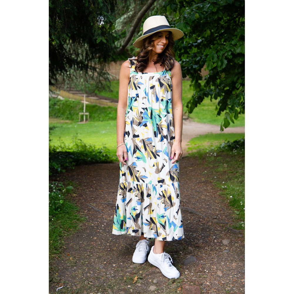 Masai Clothing MaOnicki Palm Print Strap Dress in Dusky Green