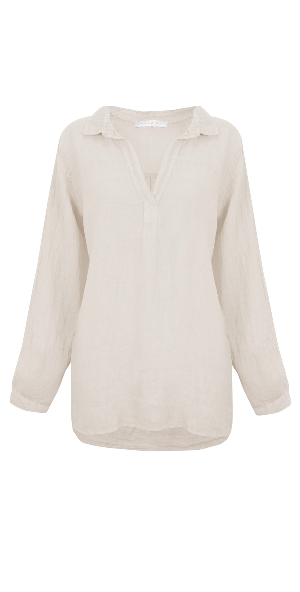 Amazing Woman Bela Natural Long Sleeve Linen Top in Natural
