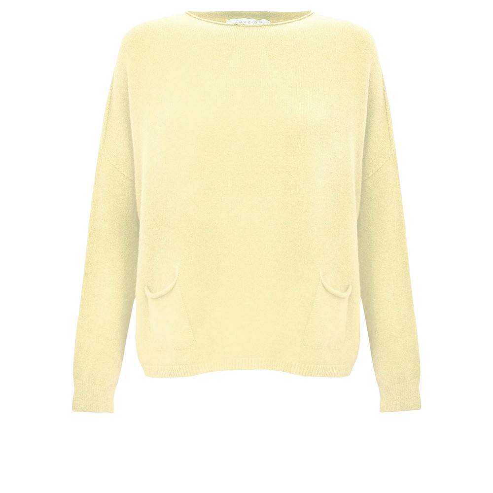 Amazing Woman Jodie Lemon Front Pocket Supersoft Knit Jumper in Pale Lemon