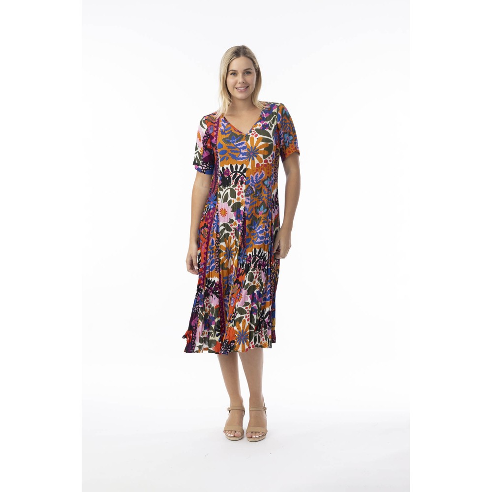Orientique Salvador Print Godet Dress in Salvador