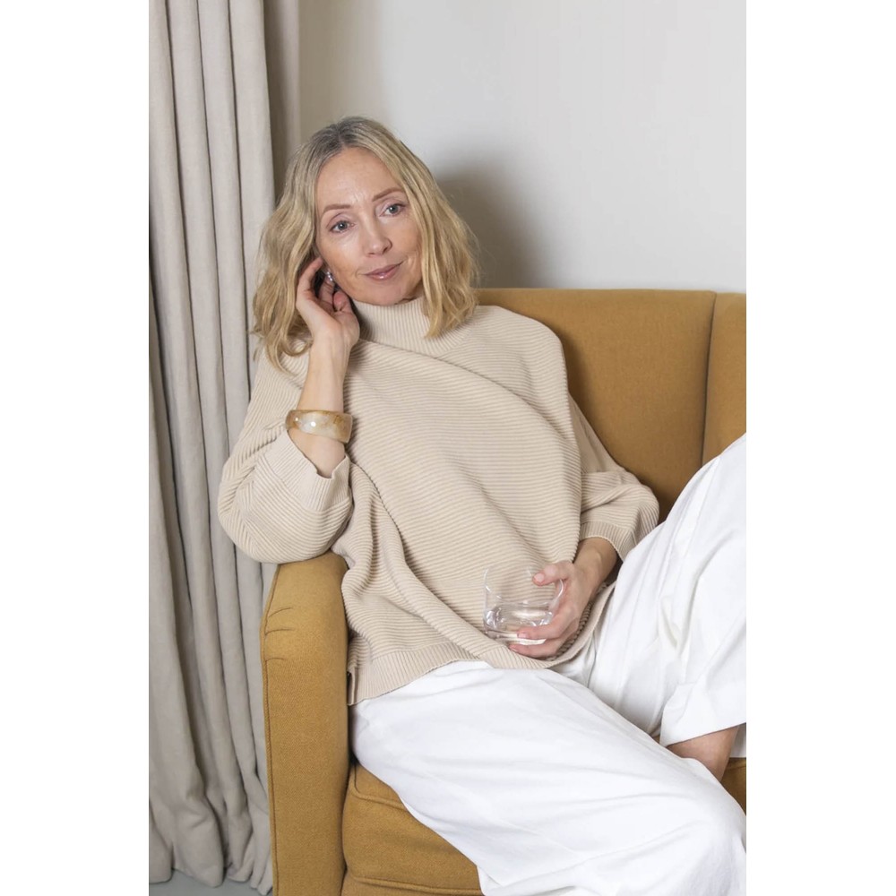 Chalk Vicki Sand Cotton Rib Jumper in Sand