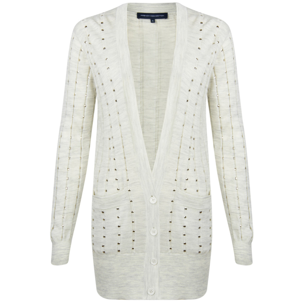 French Connection Deconstructed Knitted Cardigan in Grey Mel