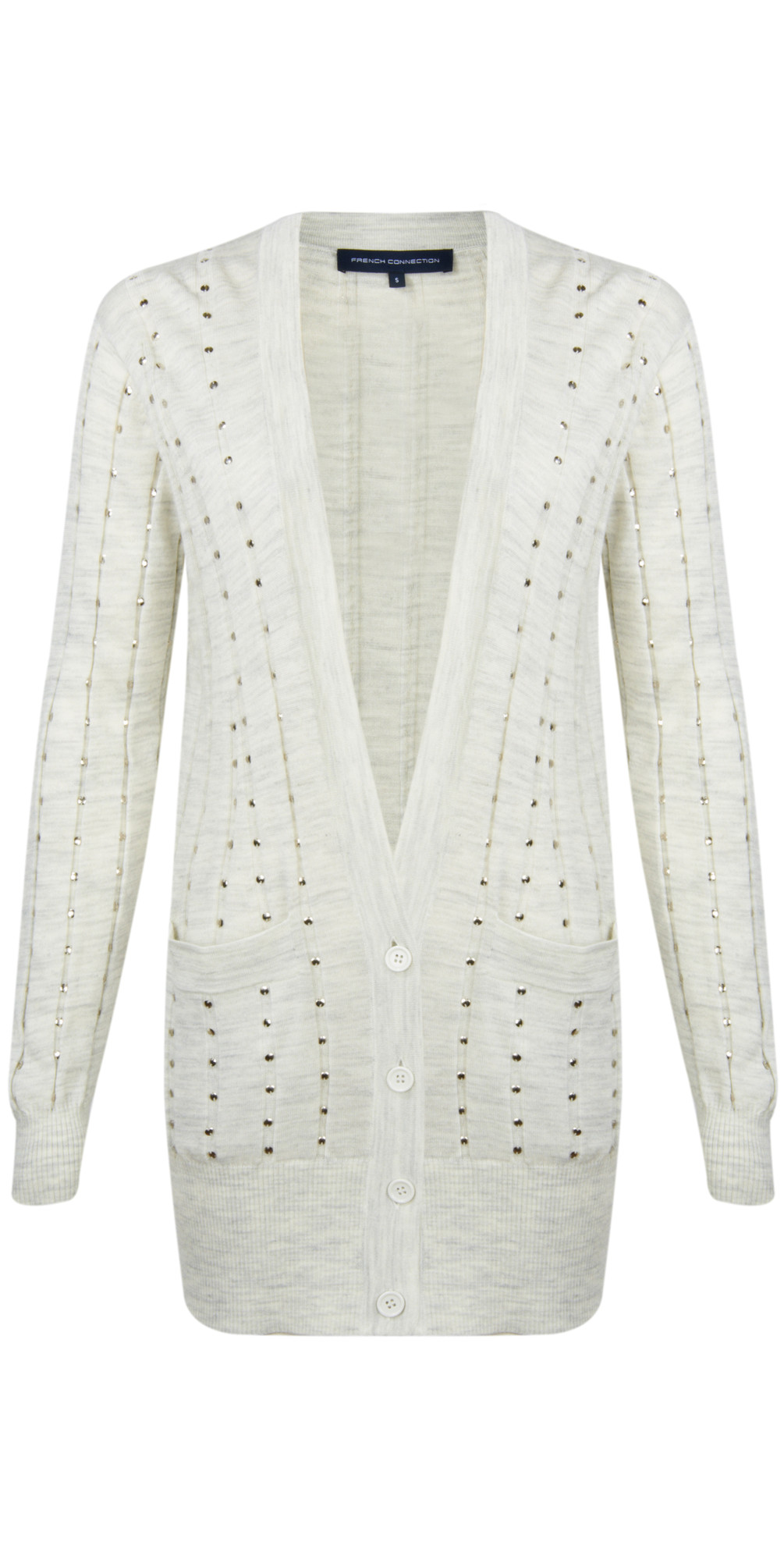 French Connection Deconstructed Knitted Cardigan in Grey Mel