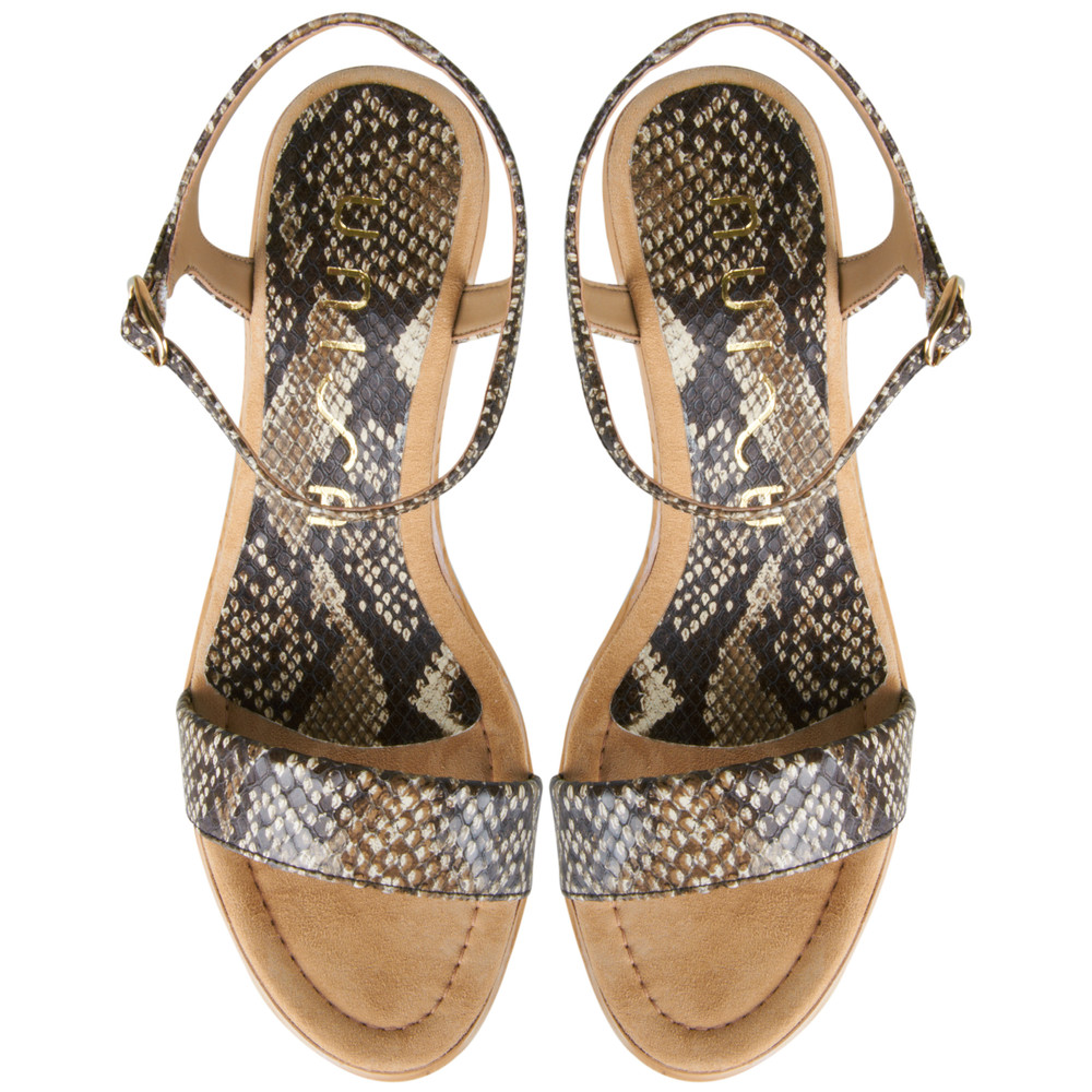 Unisa Shoes Python Strappy Wedge in Natural