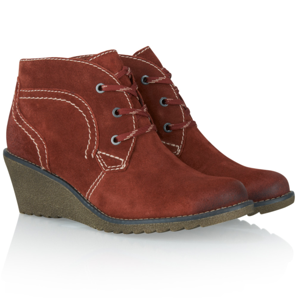 Marco Tozzi Suede Leather Wedge Ankle Boot in Orange