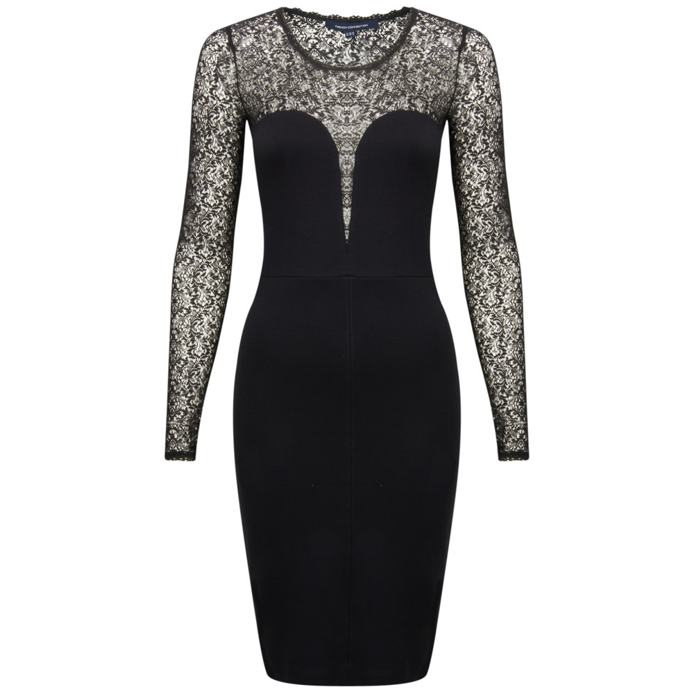 French Connection Lori Lace Jersey Dress in Black