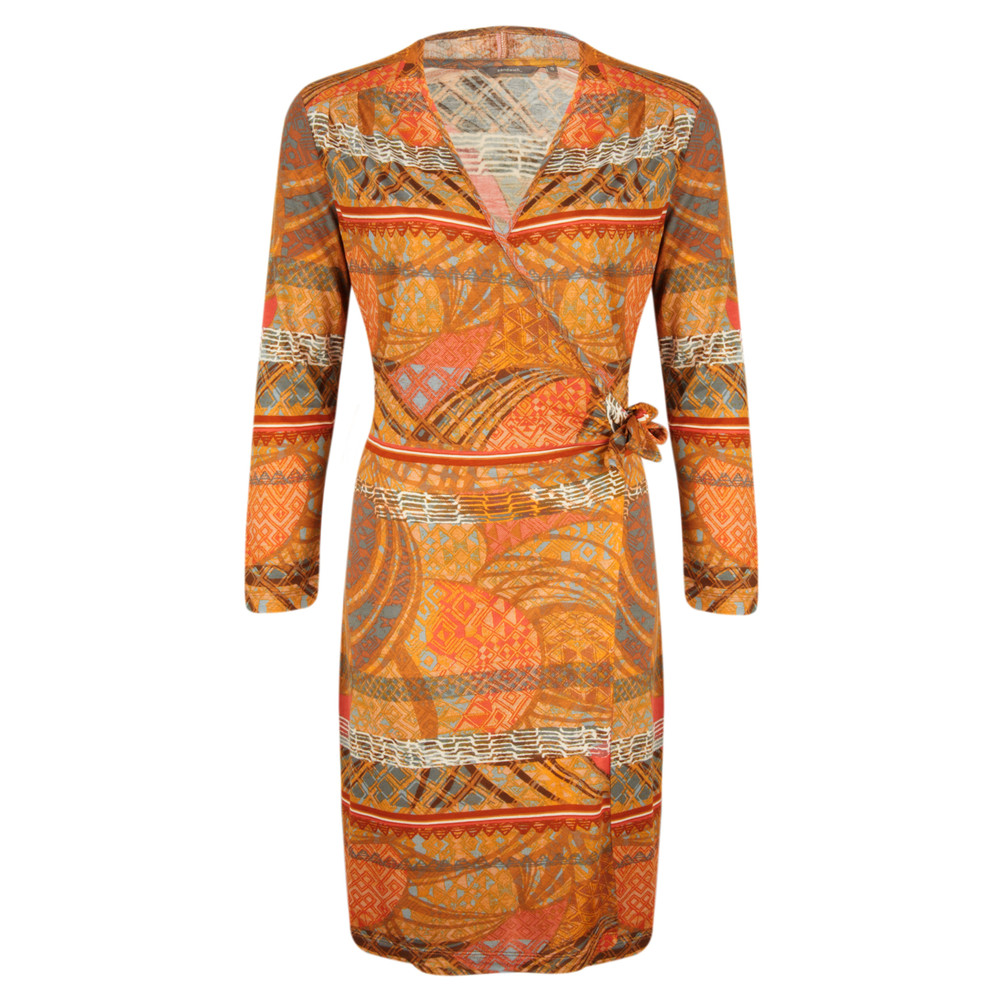 Sandwich Clothing Long Sleeve Ethnic Print Jersey Dress in Hazelnut