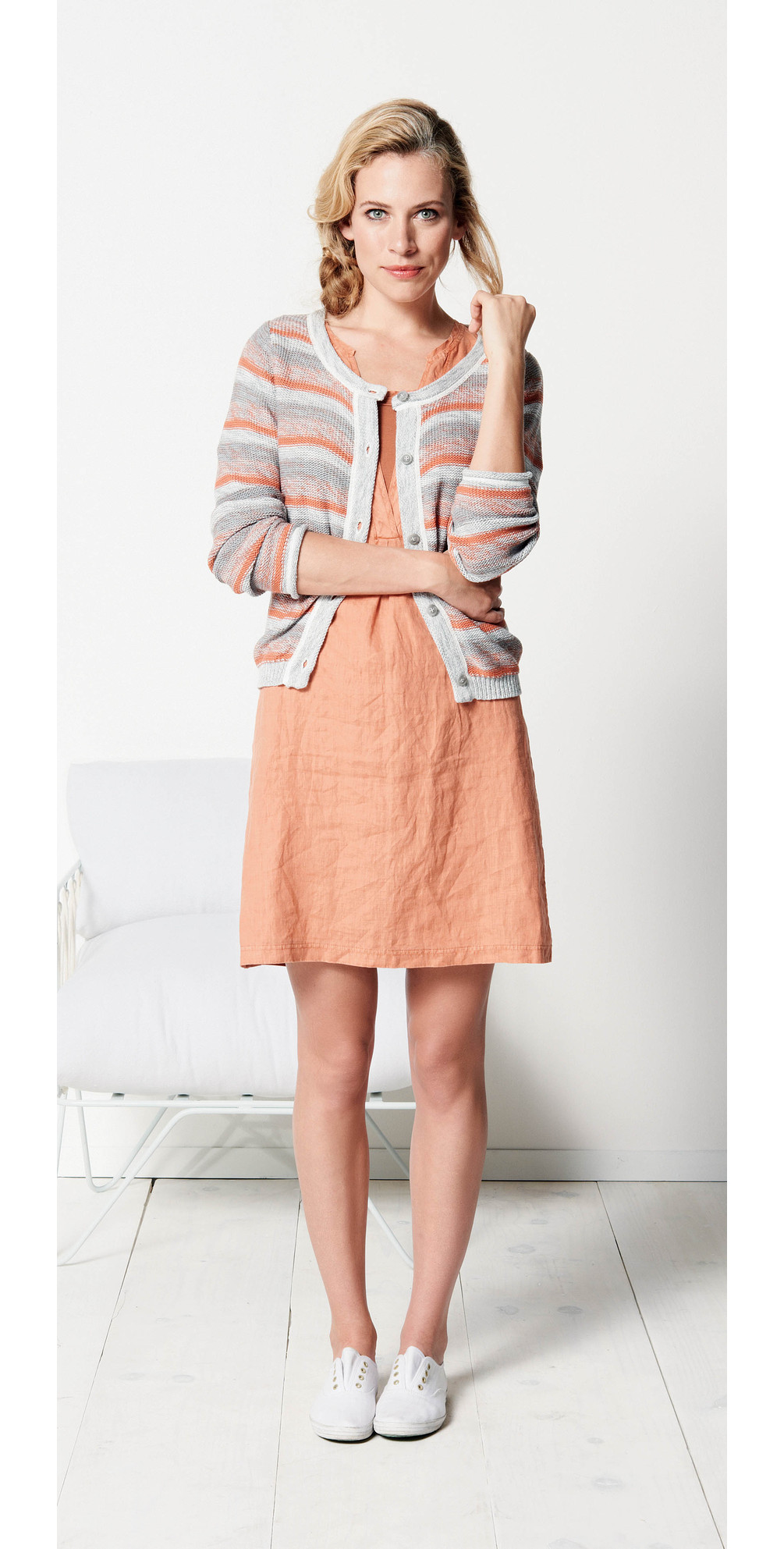 Sandwich Clothing Short Sleeve Combo Cotton Dress in Dove