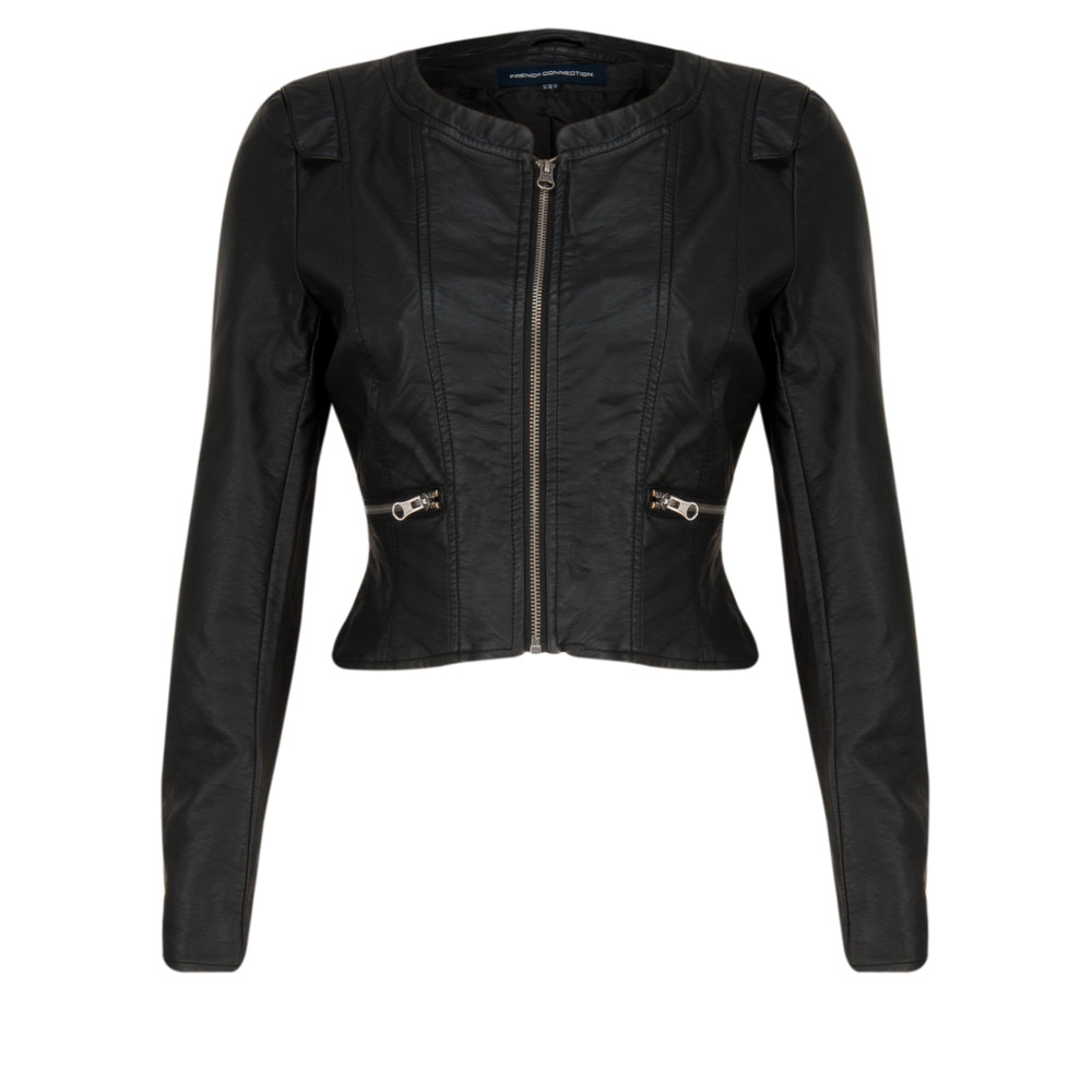 French Connection Riot Stretch Cropped Jacket in Black