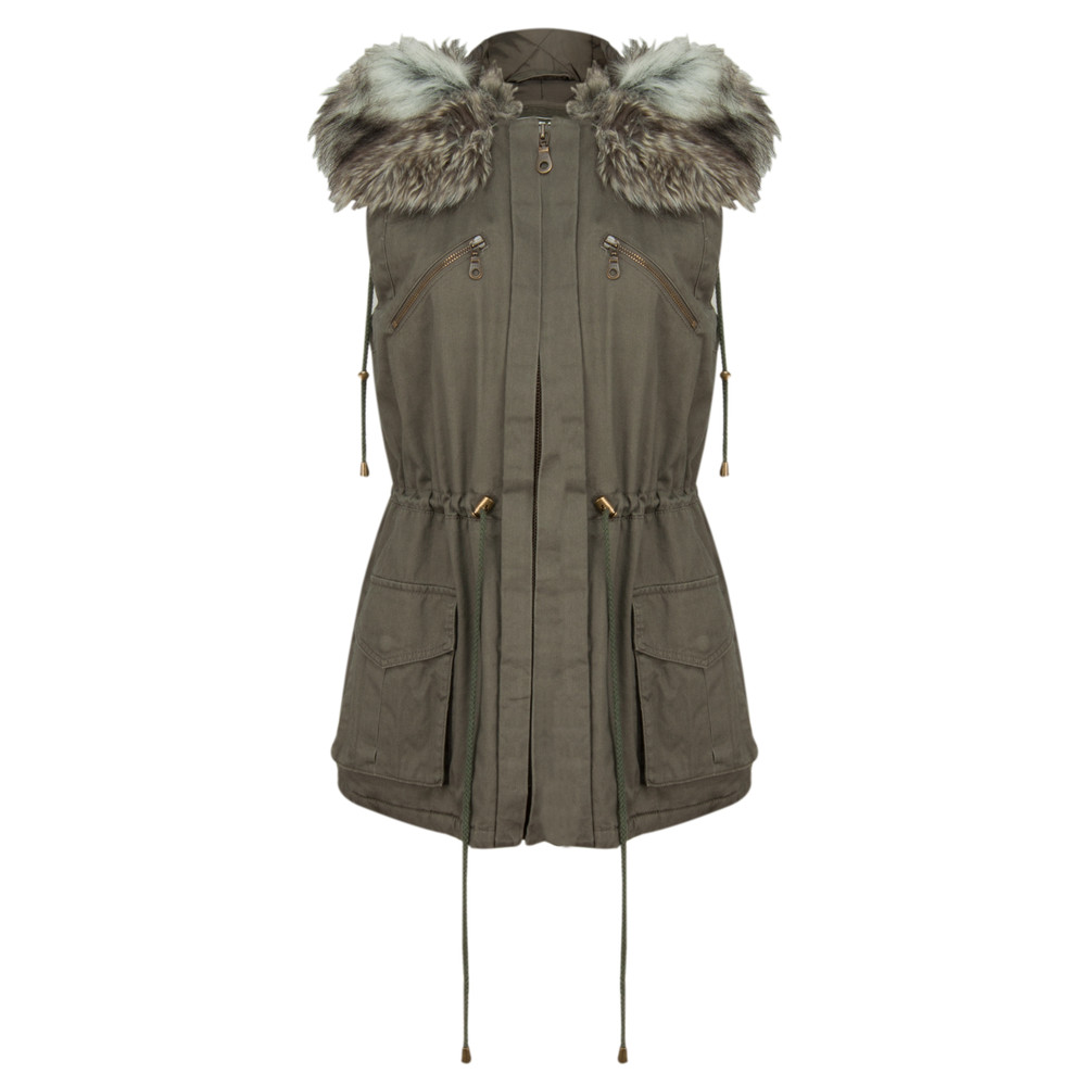 French Connection Freda Parka Hood Gilet in Tortoise