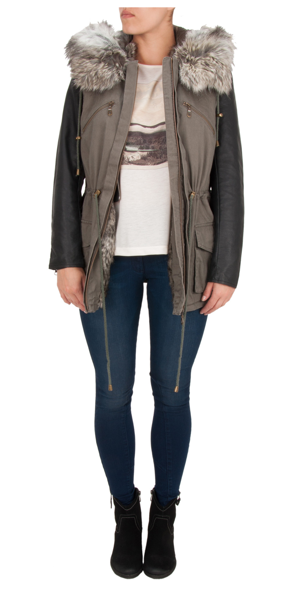 French Connection Freda Parka Hood Gilet in Tortoise