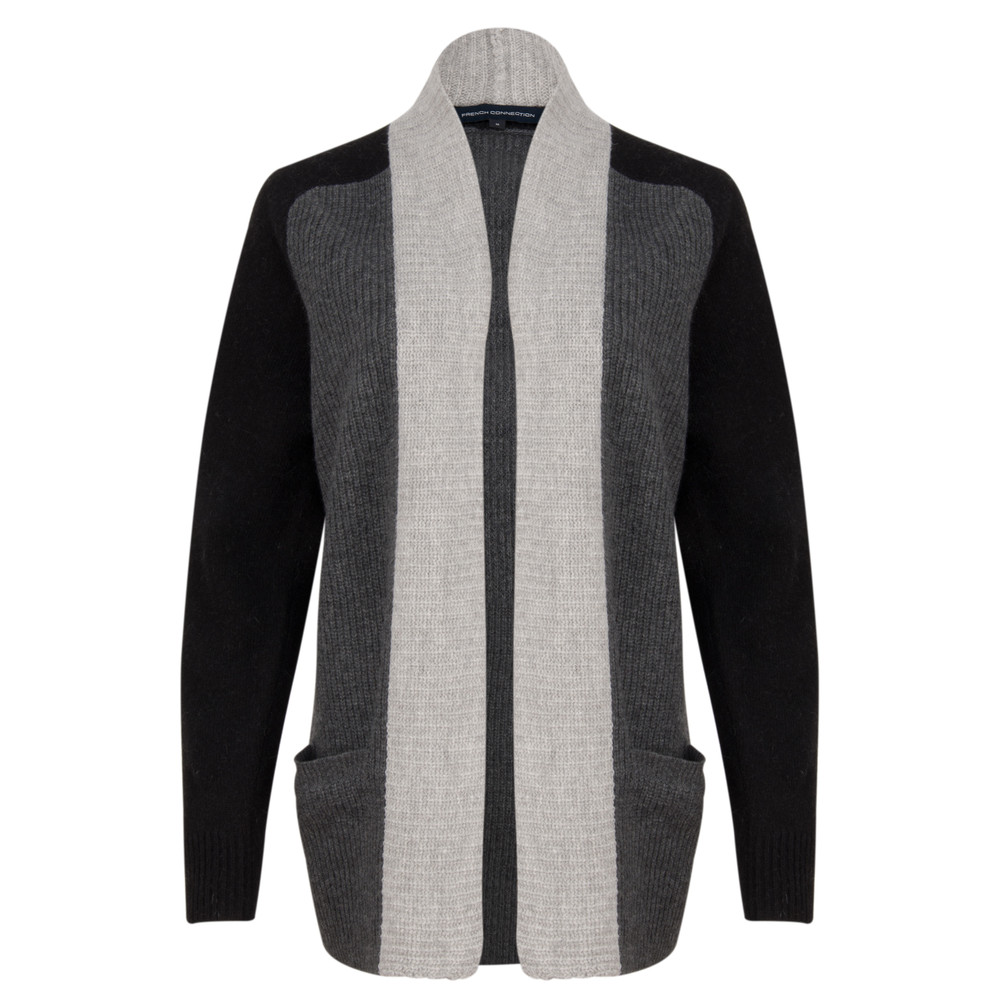 French Connection David Glitz Block Knit Cardigan in Light Grey