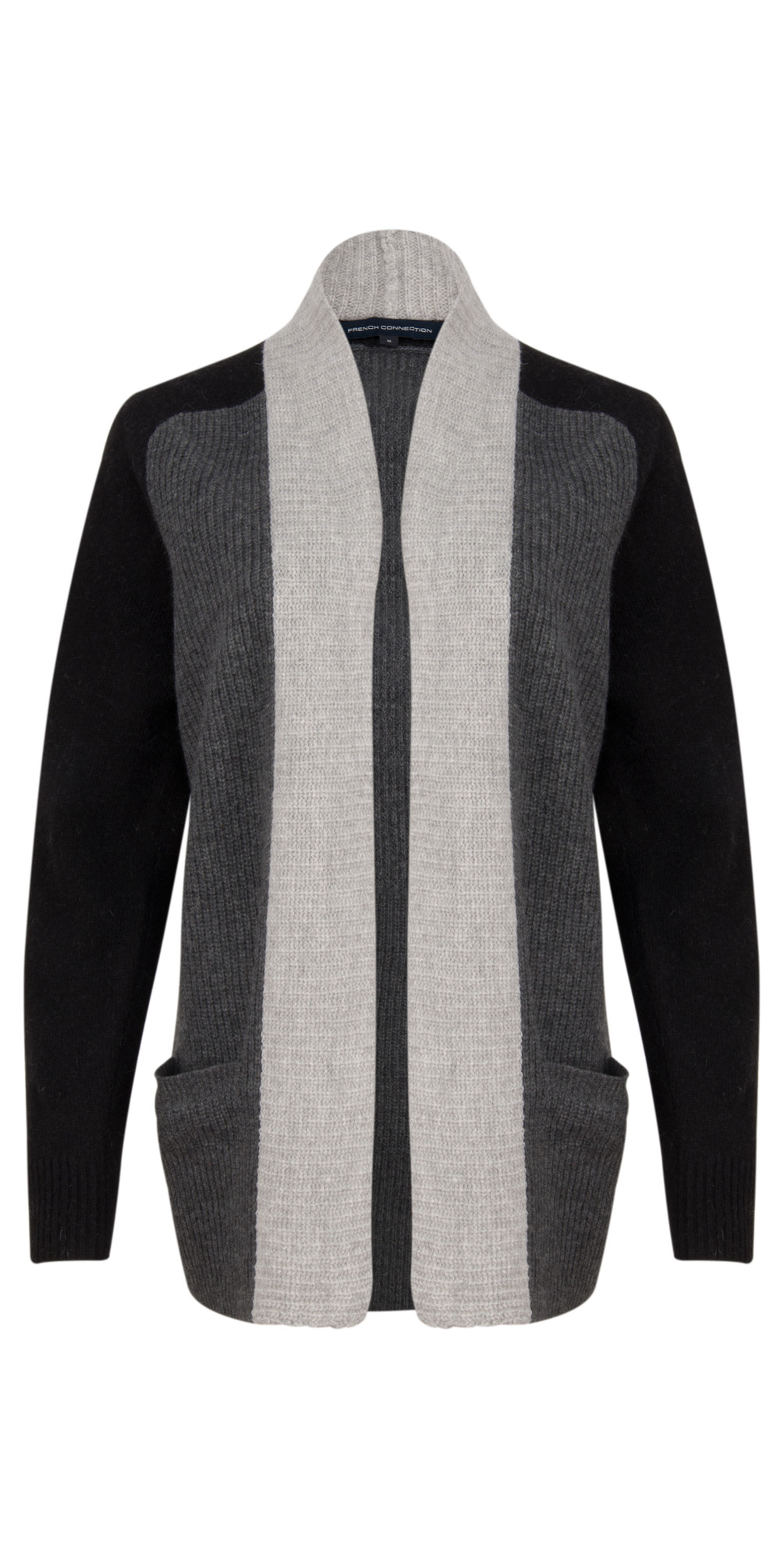 French Connection David Glitz Block Knit Cardigan in Light Grey