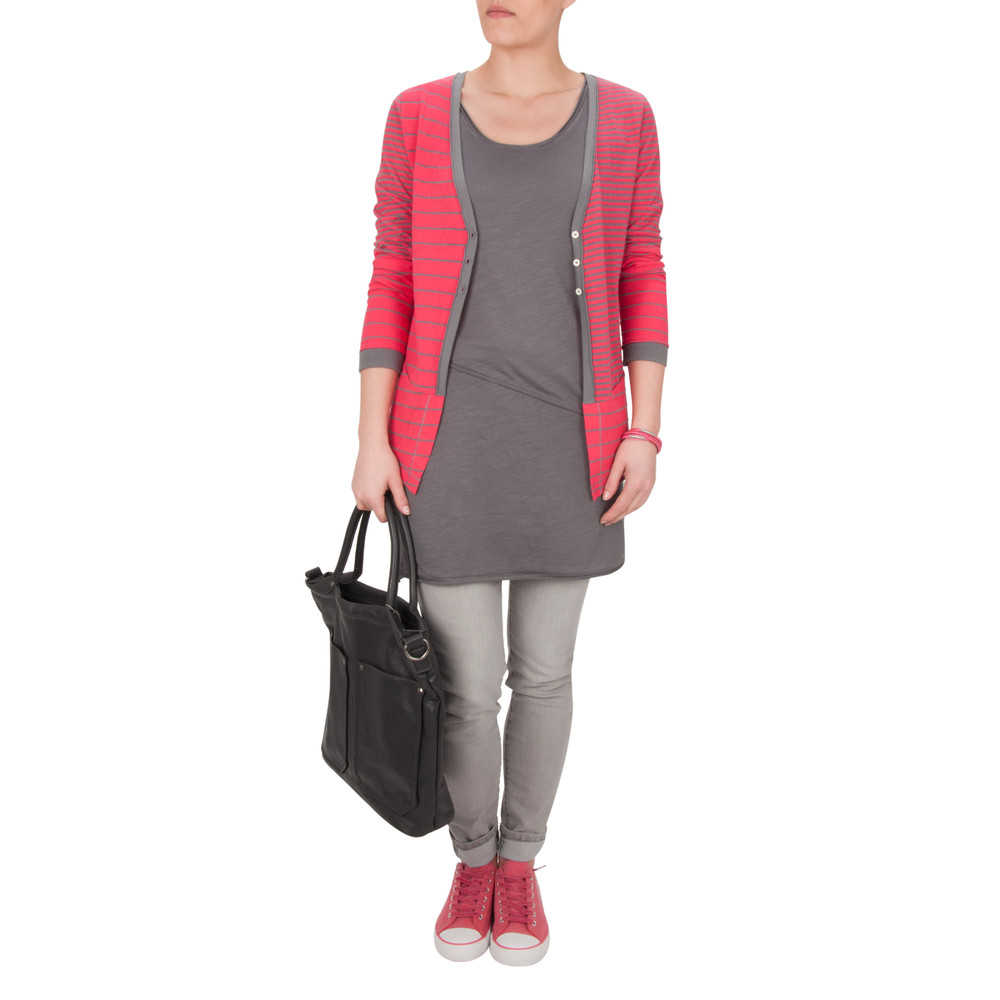 Sandwich Clothing Cotton Linen Stripe Cardigan in Bright Coral