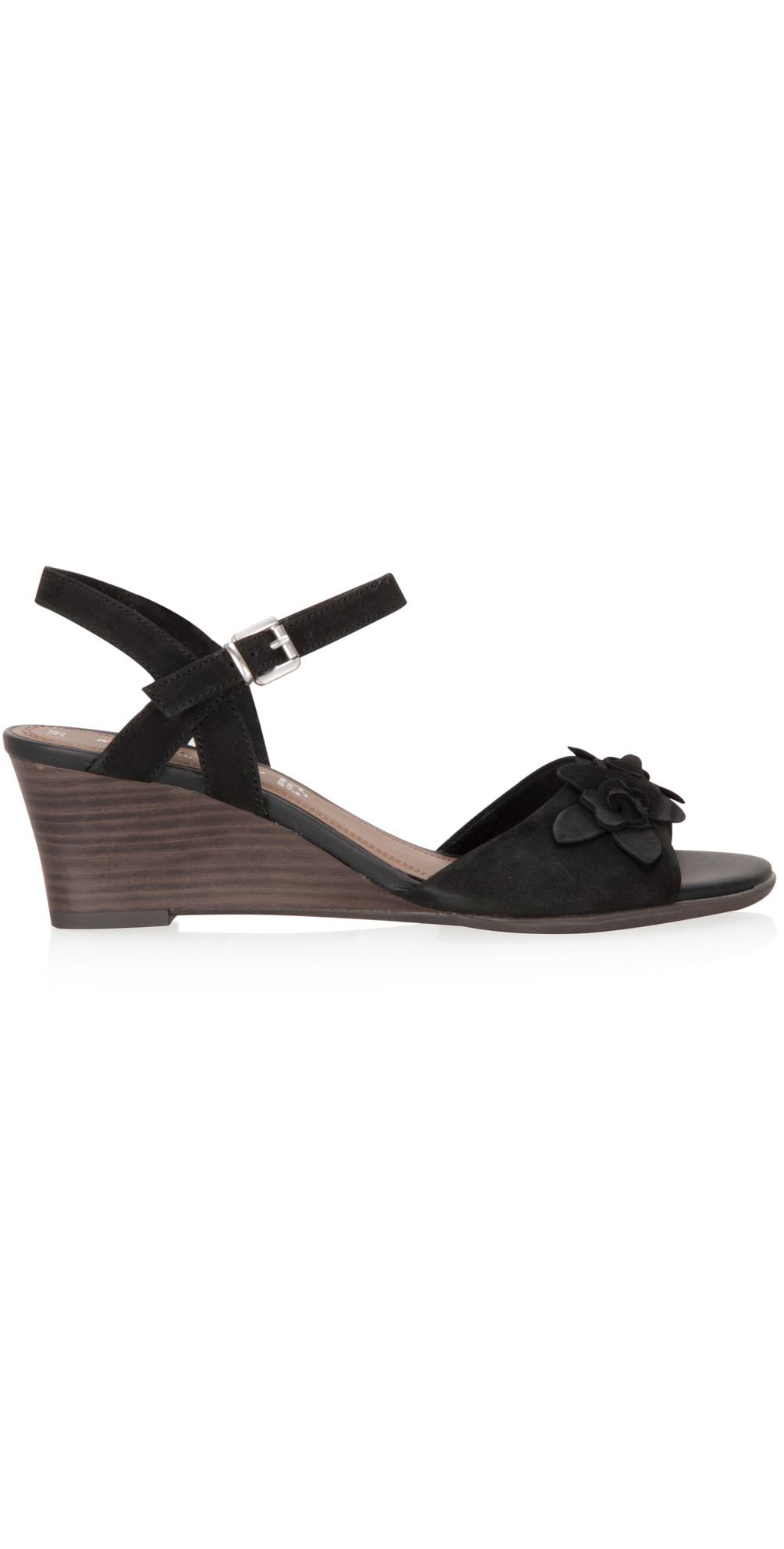 Marco Tozzi Leather Wedge Sandal in Black