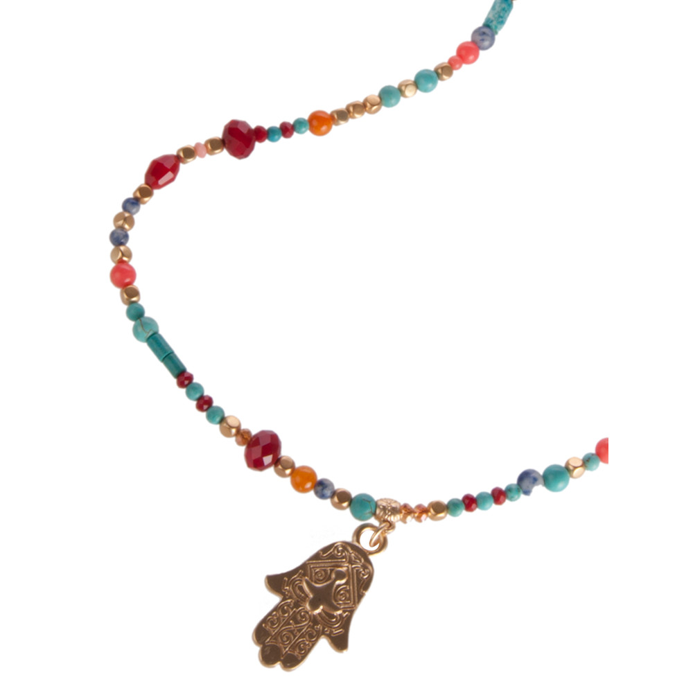 Pranella Honey Hamsa Necklace in Multicolour