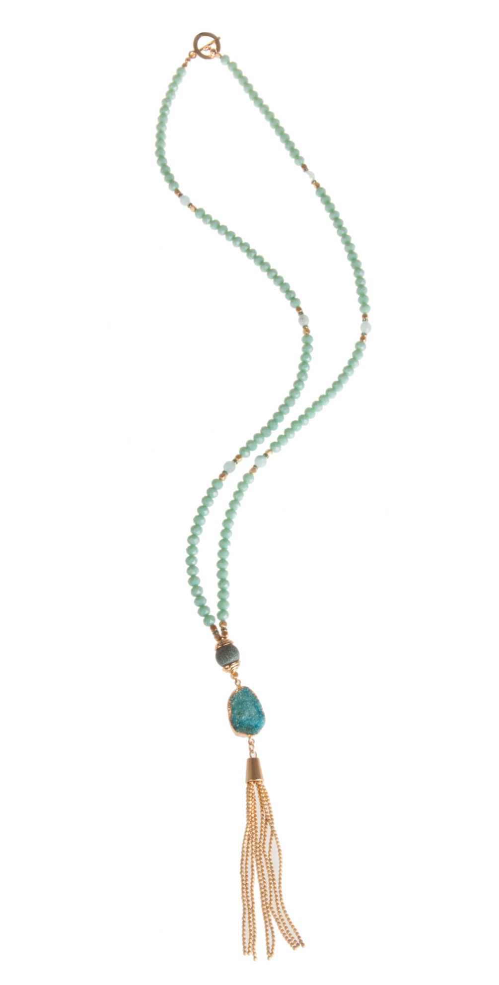 Pranella Bombay Hamsa Tassel Necklace in Aqua