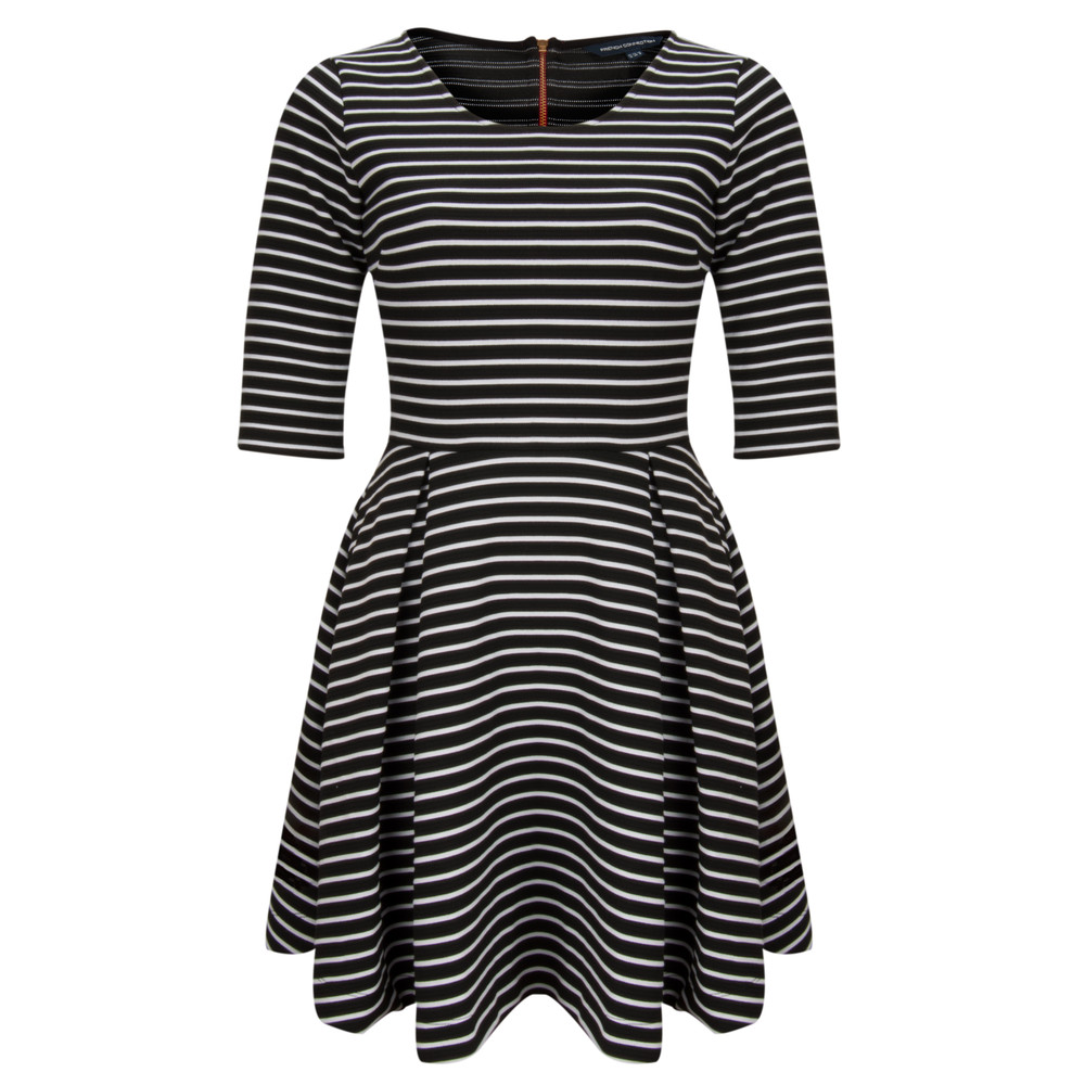 French Connection Suki Winter Stripe Dress in Black / White