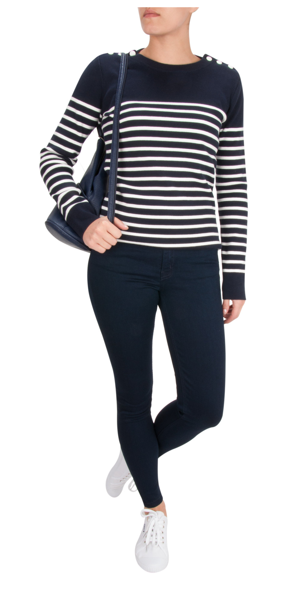 Petit Bateau Striped Cotton Knit Sailor Jumper in Navy