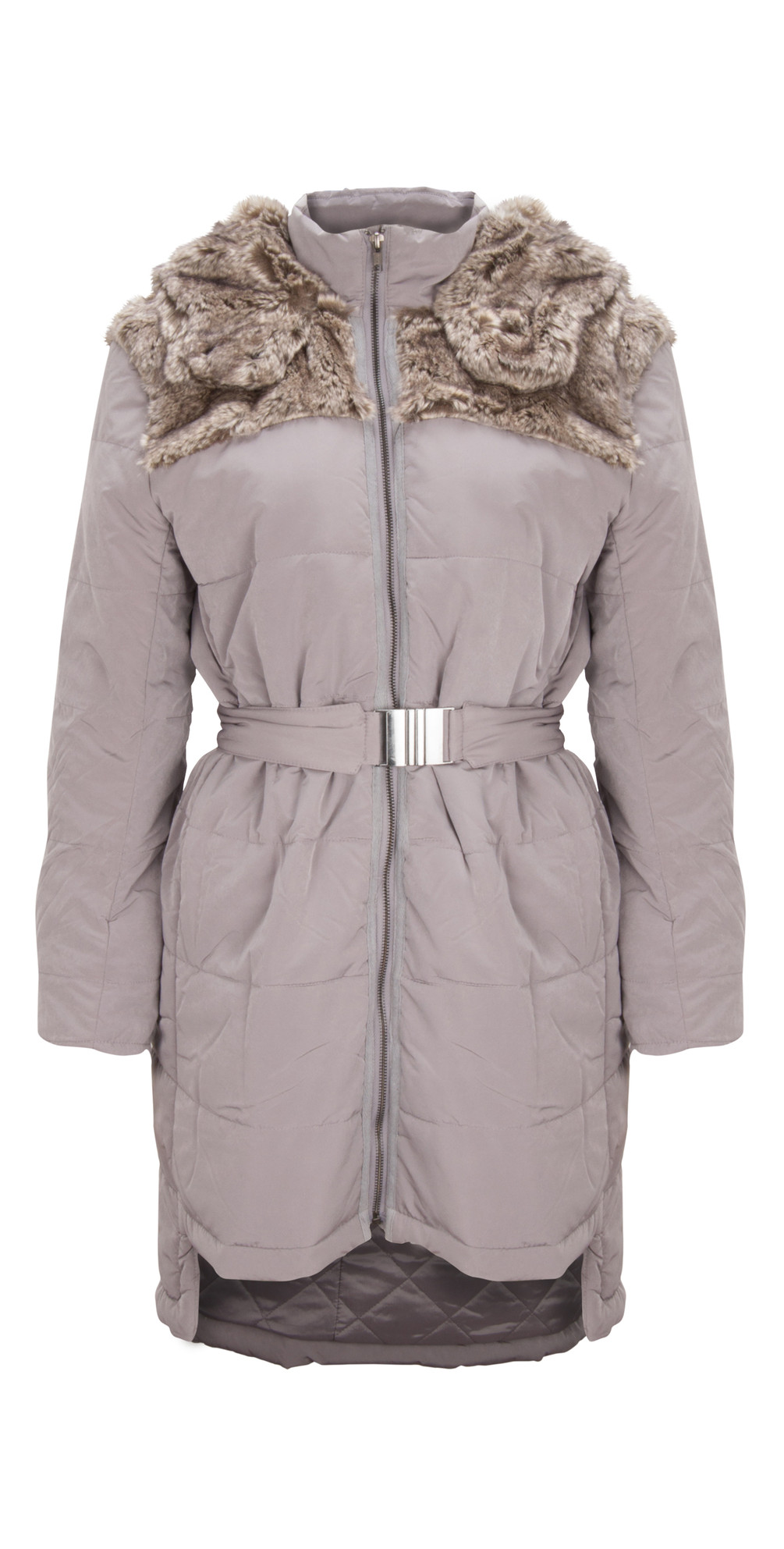 French Connection Juliette Hooded Coat in Grey Otter